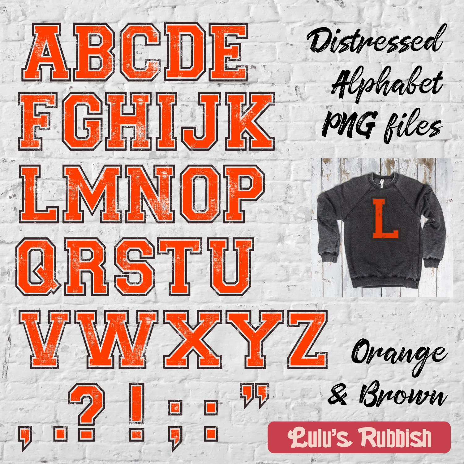 Varsity Distressed Alphabet Set Png, Orange & Brown Alphabet Set, Png ...