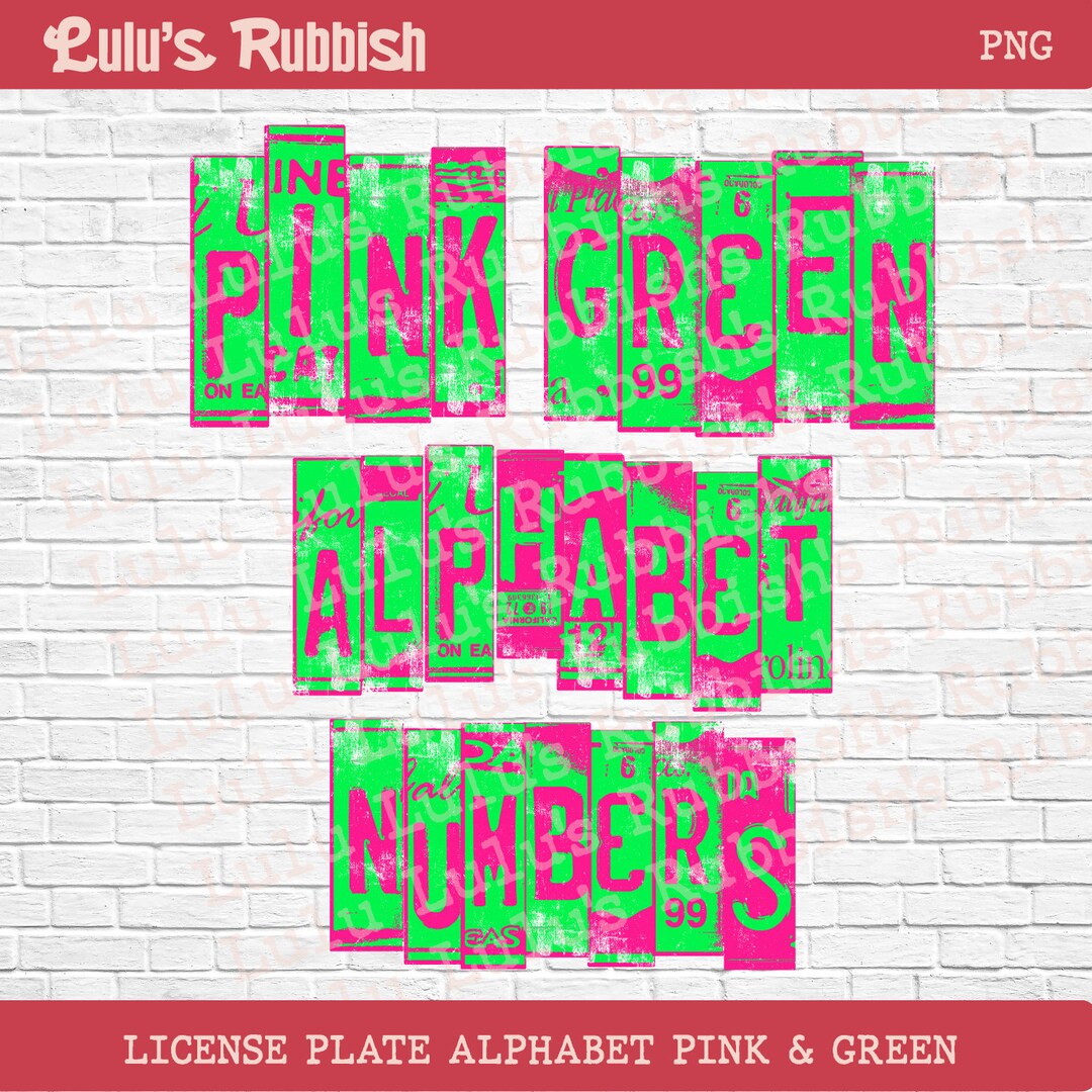 Hot Pink & Green License Plate Alphabet, Grunge Neon Alphabet ...