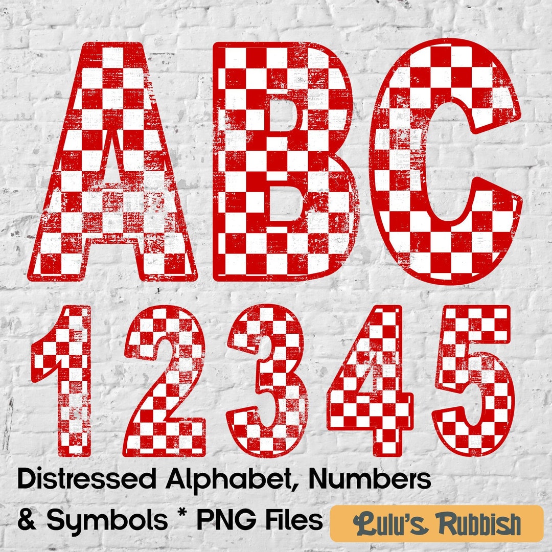 Red Checkered Alphabet Distressed Digital Download, PNG Design Digital ...