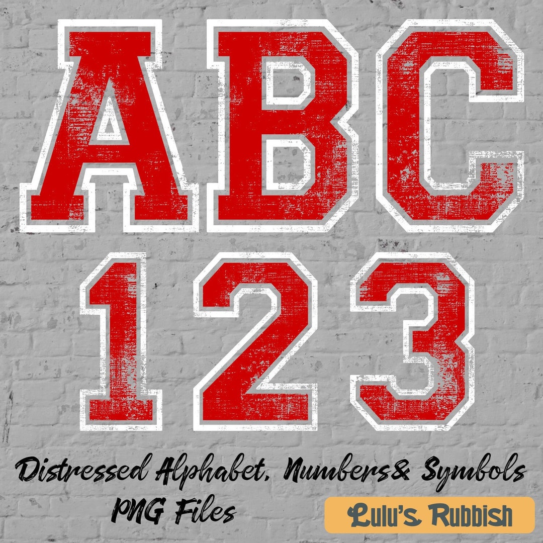 Varsity Distressed Alphabet Set: White & Red PNG Files (digital Art) - Etsy