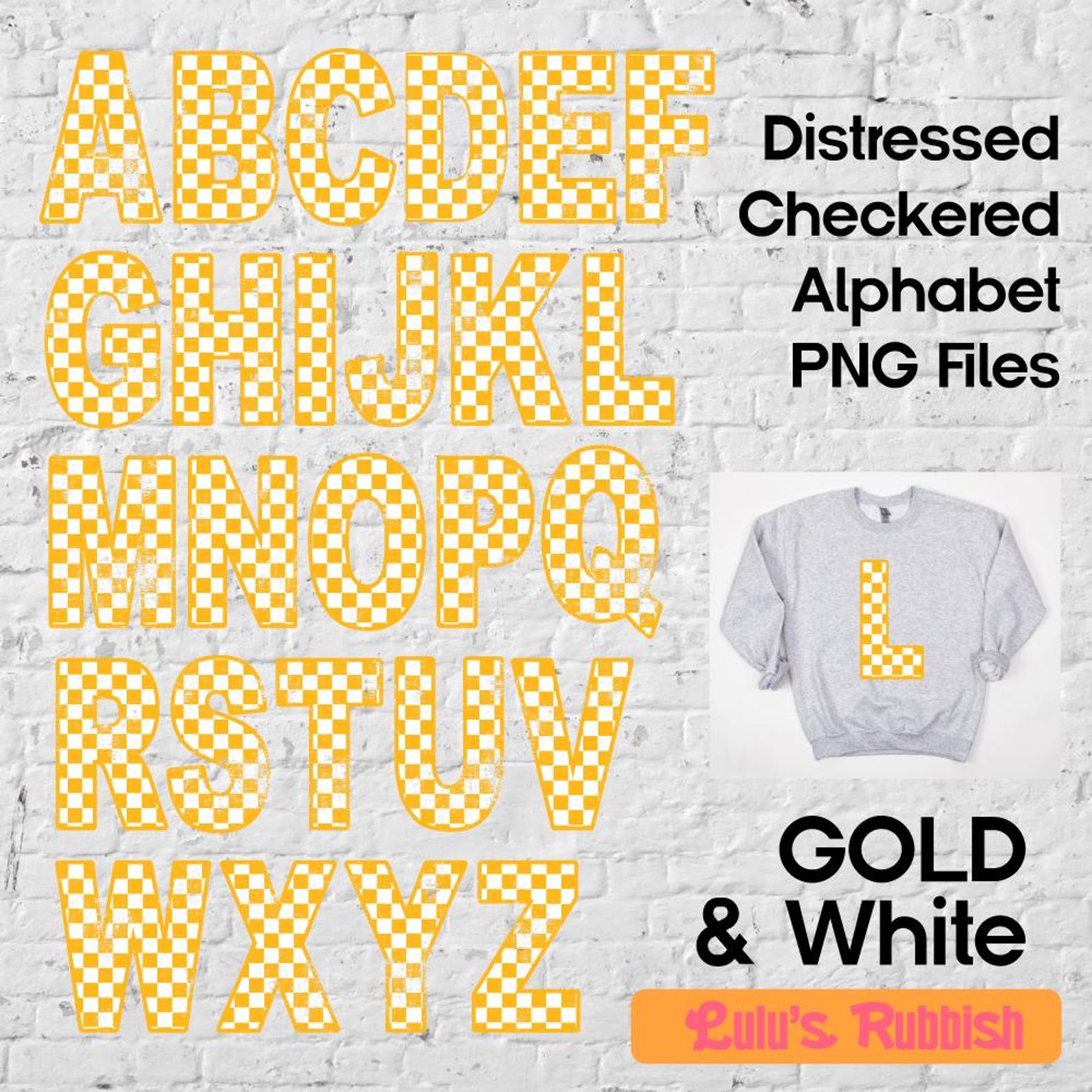 Checkered Alphabet Digital Download, Gold and White Alphabet Download ...