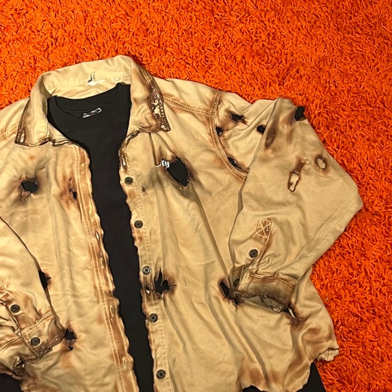 Deconstructed “Burnout” Suade Button Down Shirt (XL) - Gem