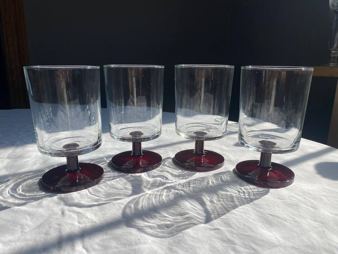 Luminarc Arcoroc France Glass With Red Pedestal Glasses Set of 4 - Etsy