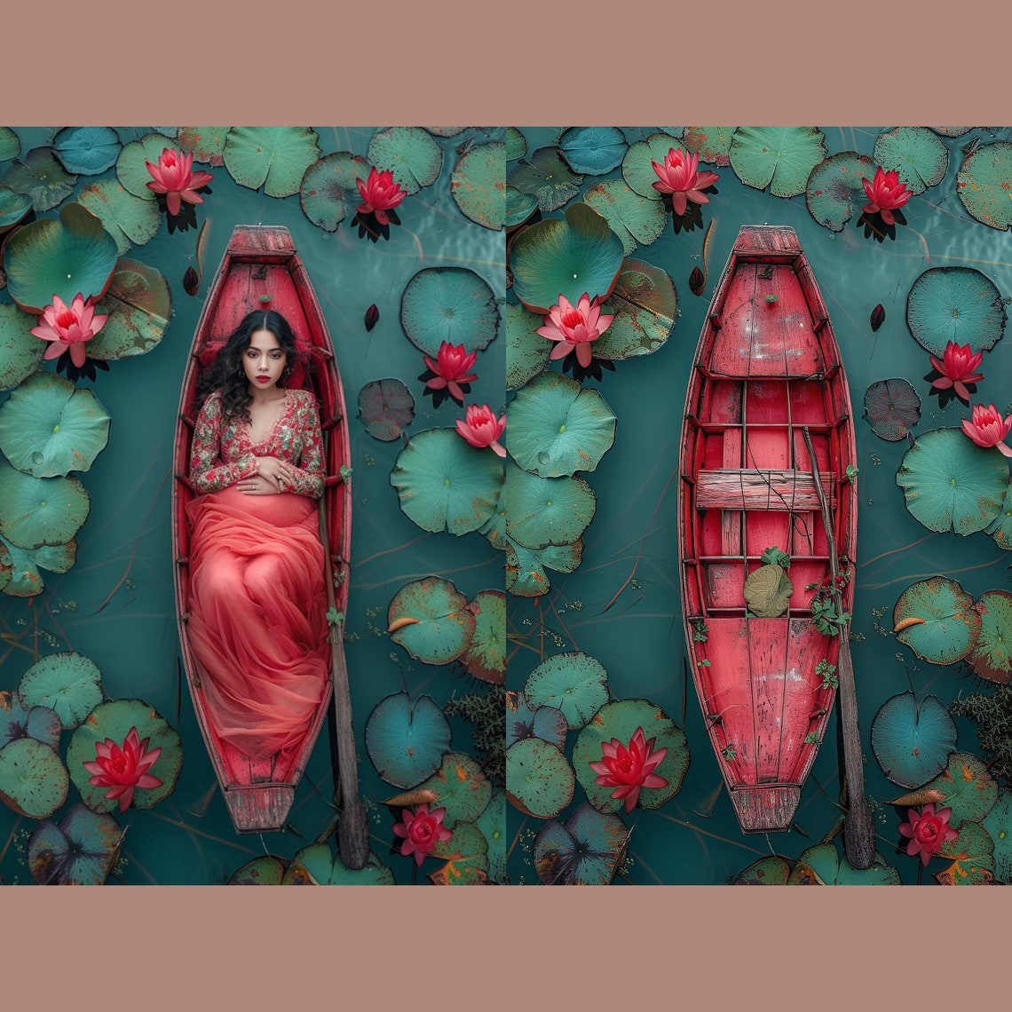 Lily Pond Boat Digital Backdrop Overlay for Portrait Photography Dreamy Maternity & Fine Art ...
