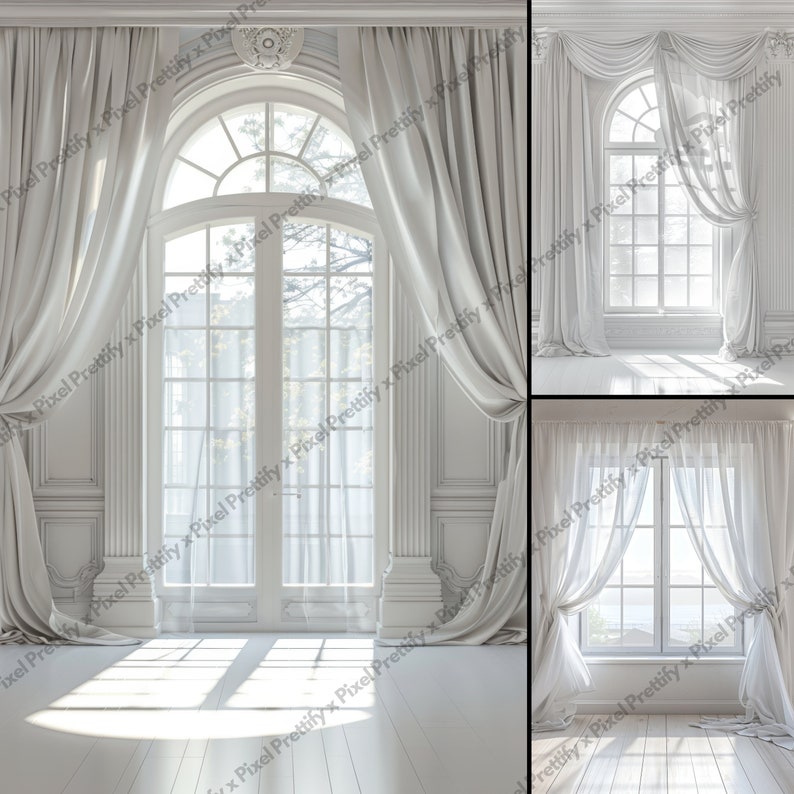 32 Backlit Window Backdrops, White Curtain Digital Photo Backgrounds ...