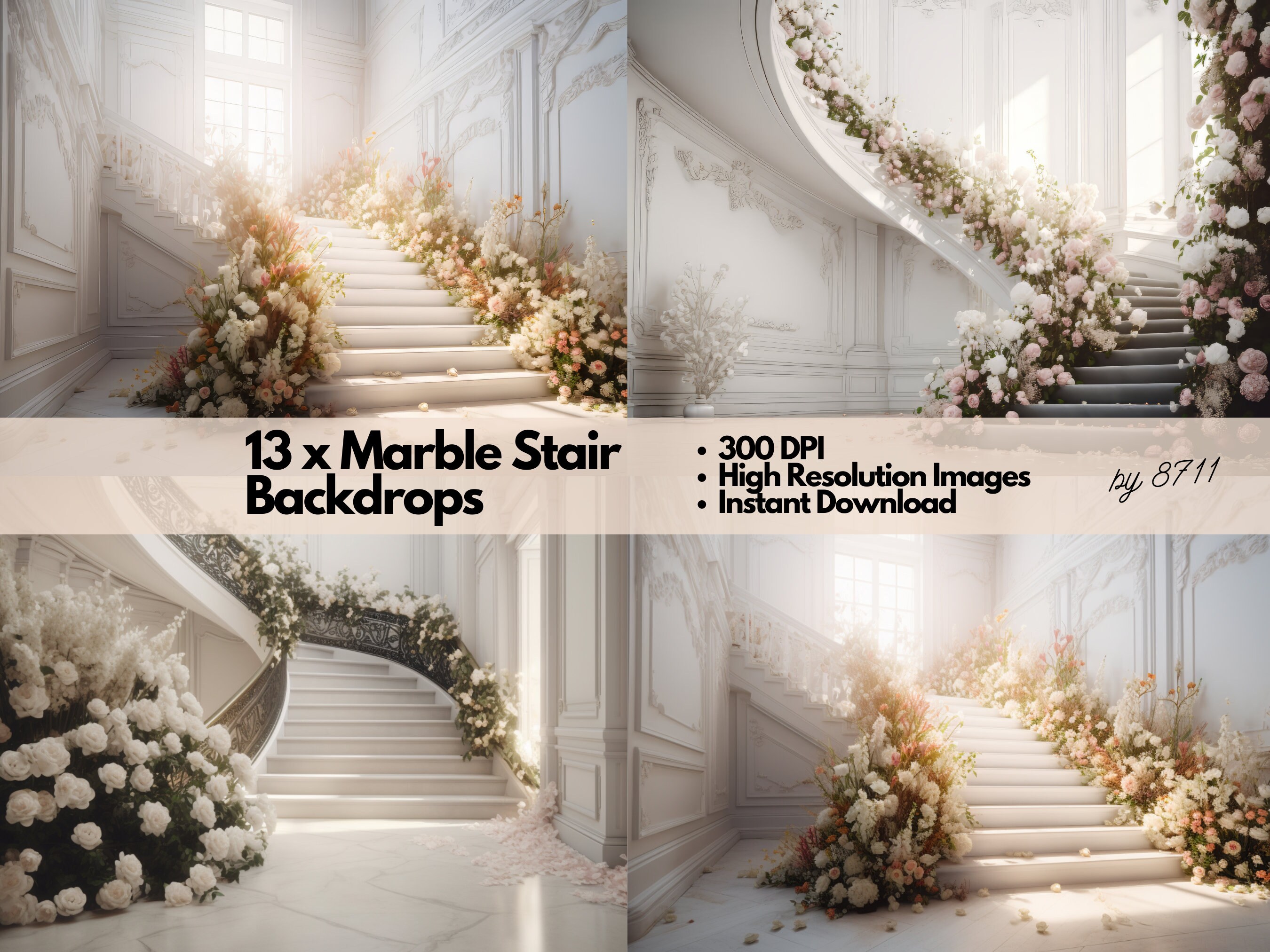 Floral Stair Digital Backdrops Maternity Backdrop Overlays - Etsy