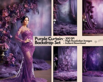 20 Digital Backdrops, Purple Fantasy, Maternity Backdrop Overlays ...
