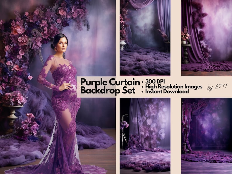 Purple Curtain Digital Backdrops, Maternity Backdrop Overlays ...