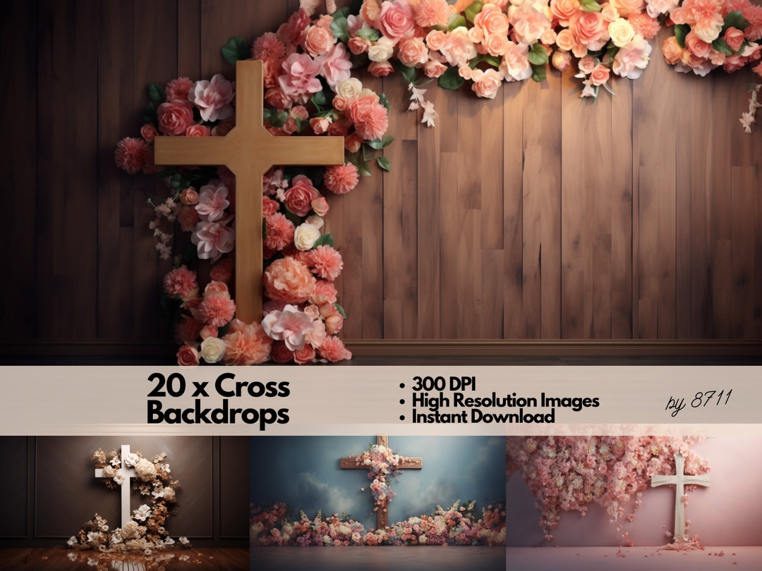 Floral Cross Digital Backdrops Maternity Backdrop Overlays Photography ...