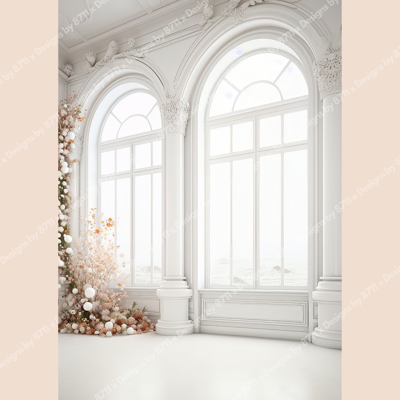 White Floral Room Digital Backdrop, Maternity Backdrop Overlays, Studio ...