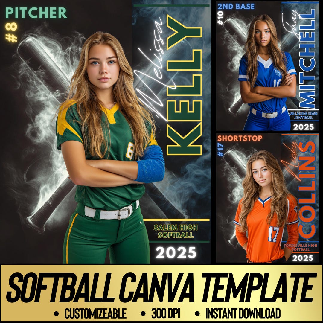Softball Poster Canva Template | Softball Background for Custom Sports ...