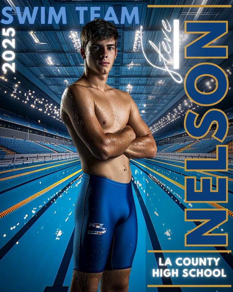 Swimming Poster Canva Template | Swimmer Background for Senior Sports ...