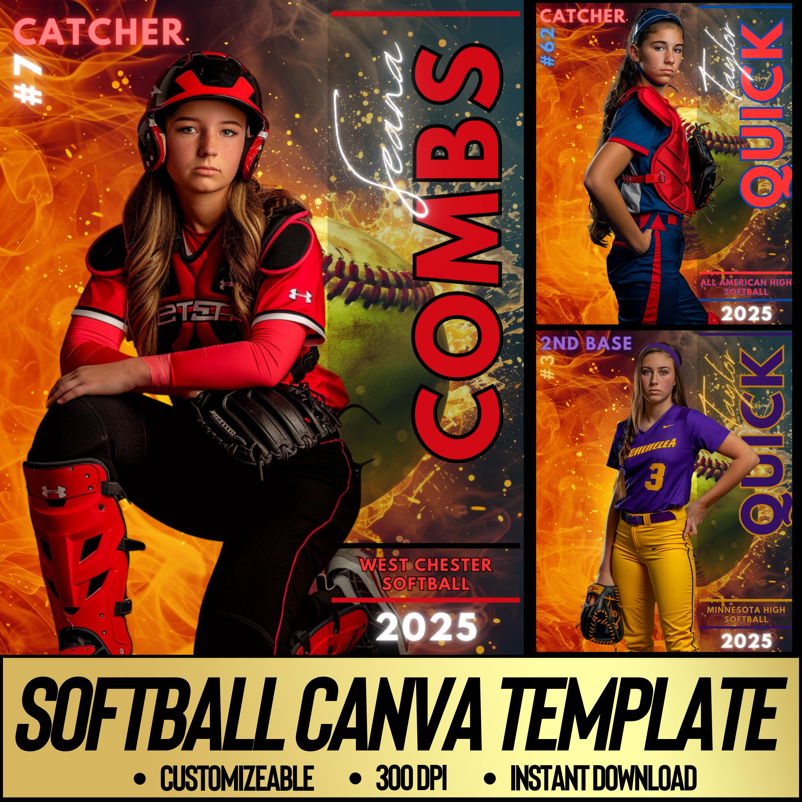 Softball Canva Poster Template BUNDLE | Custom Senior Sports Banner ...