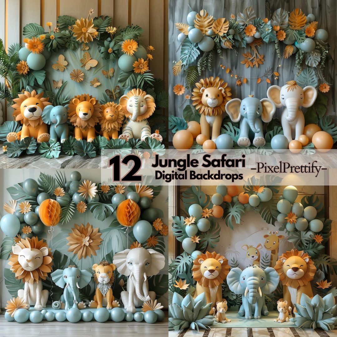 Jungle Safari Digital Backdrops, Tropical Theme Baby Birthday ...