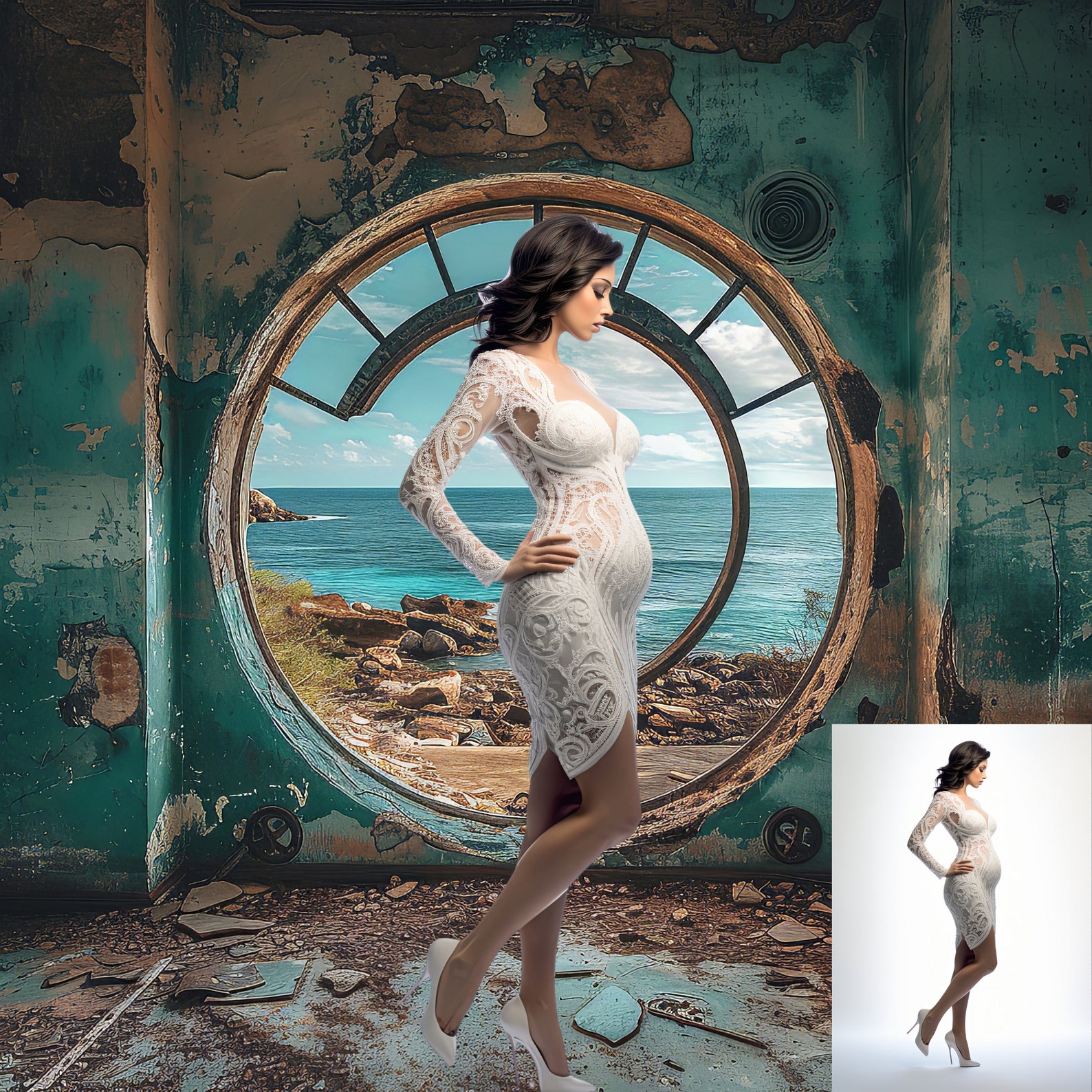 Circle Window Digital Backdrop Set, Maternity Backdrop Overlays, Studio Backdrop Overlays, Fine ...