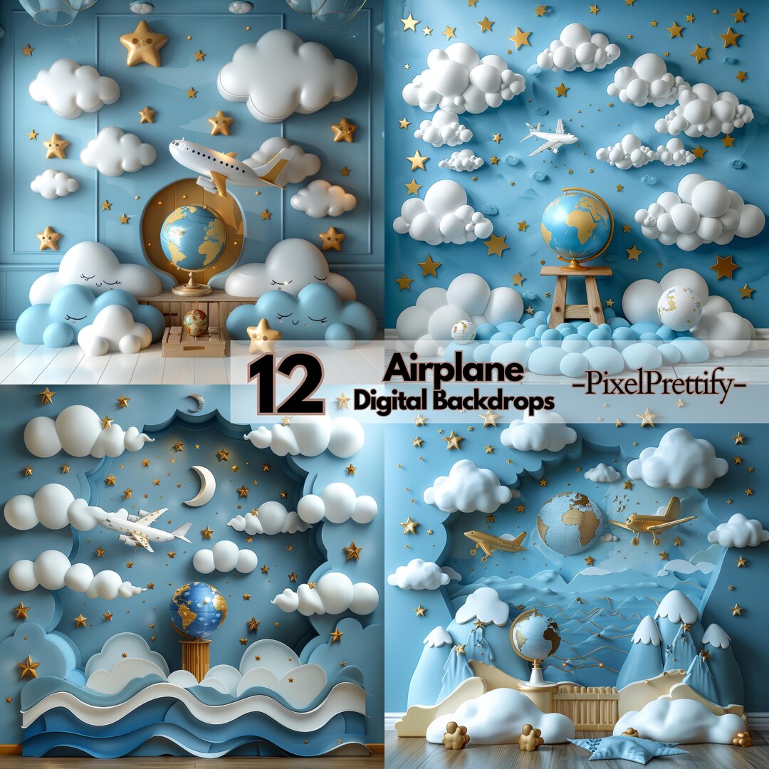 Airplane Digital Backdrops, Airplane Baby Birthday, Photoshop Overlays ...