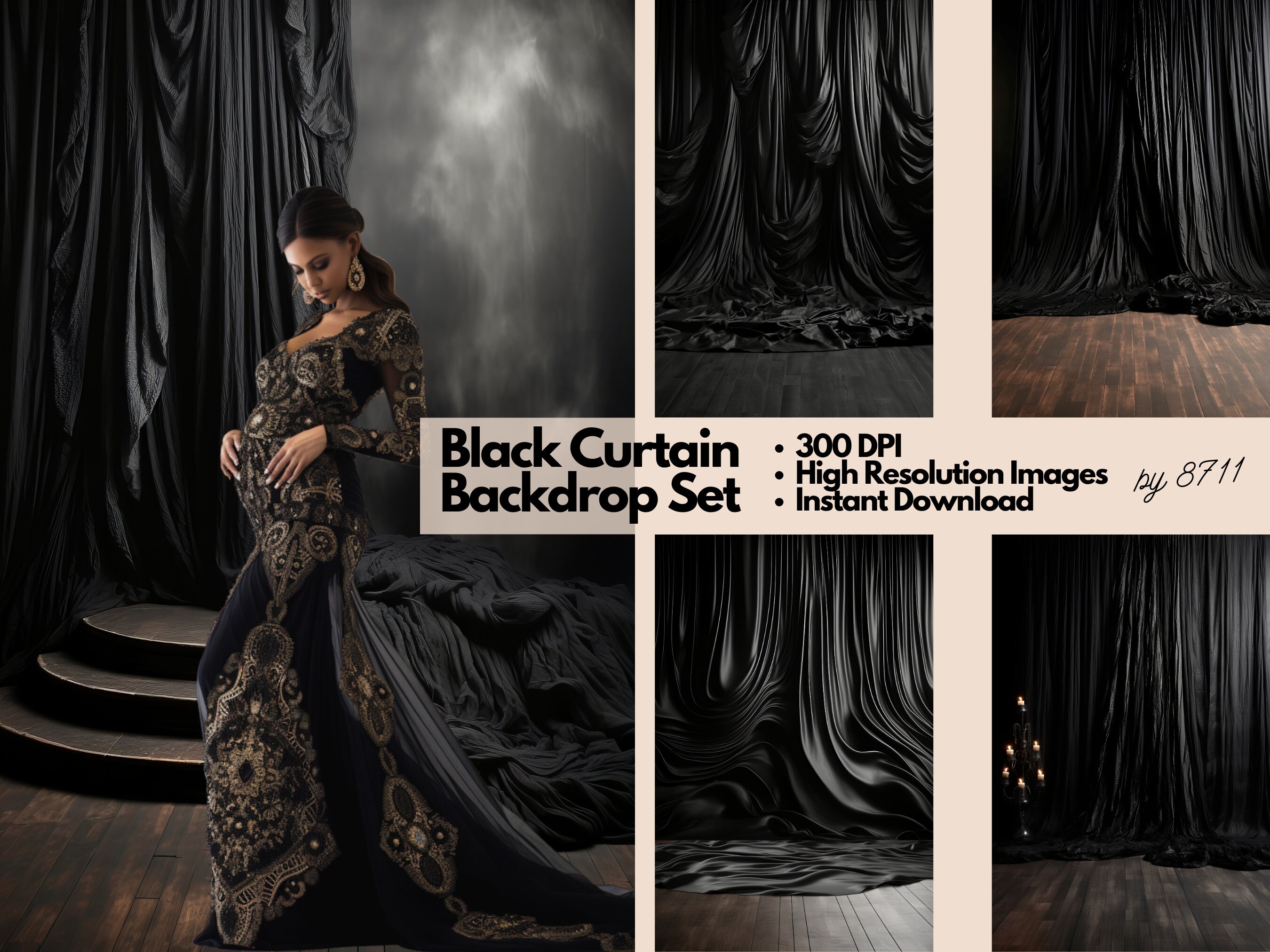 Black Curtain Digital Backdrop, Maternity Backdrop Overlays, Studio ...
