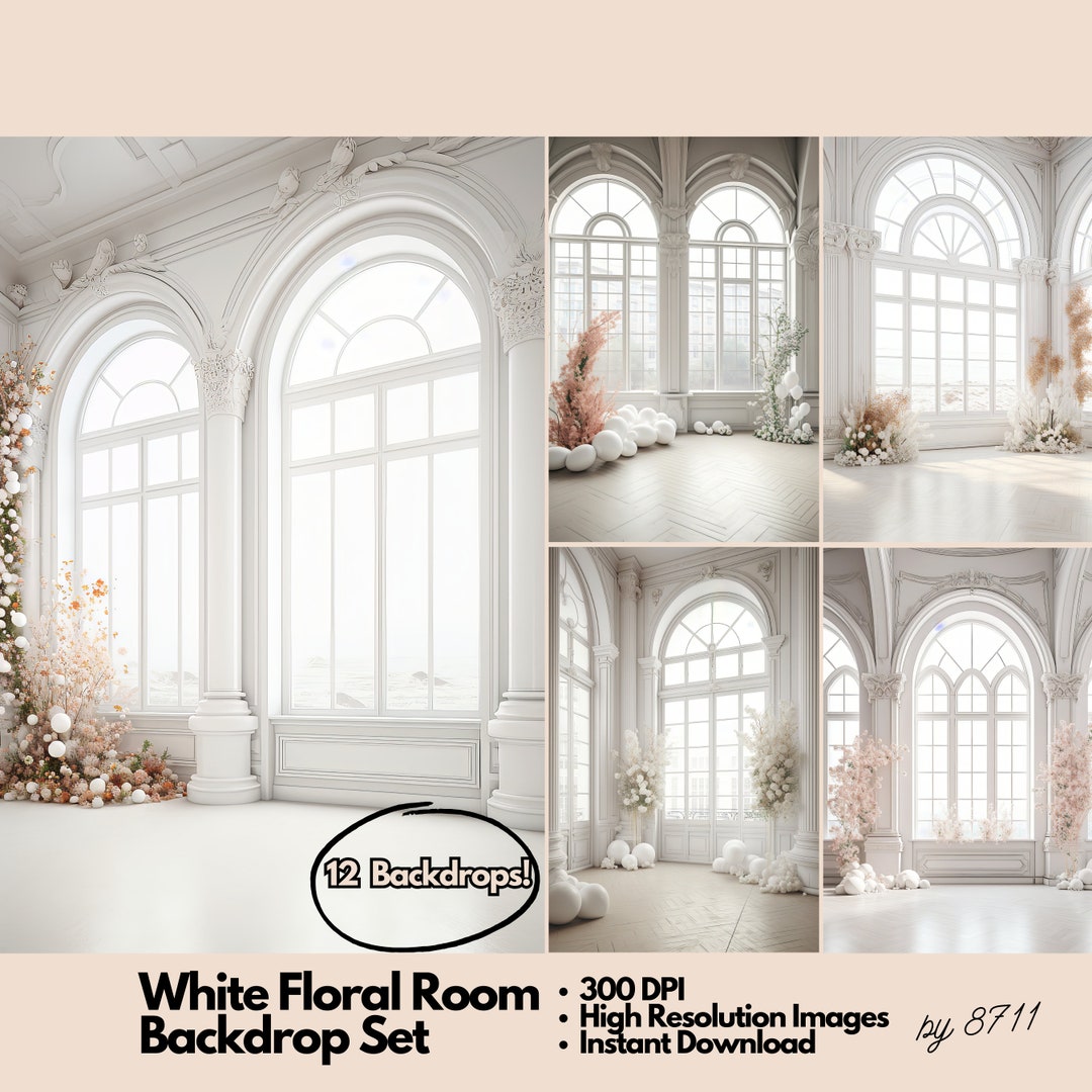 White Floral Room Digital Backdrop, Maternity Backdrop Overlays, Studio ...