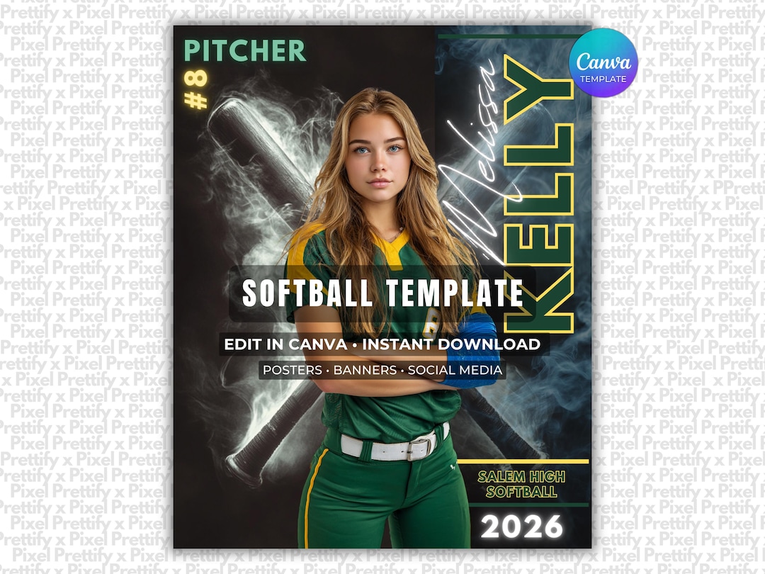 Softball Poster Canva Template | Softball Background for Custom Sports ...