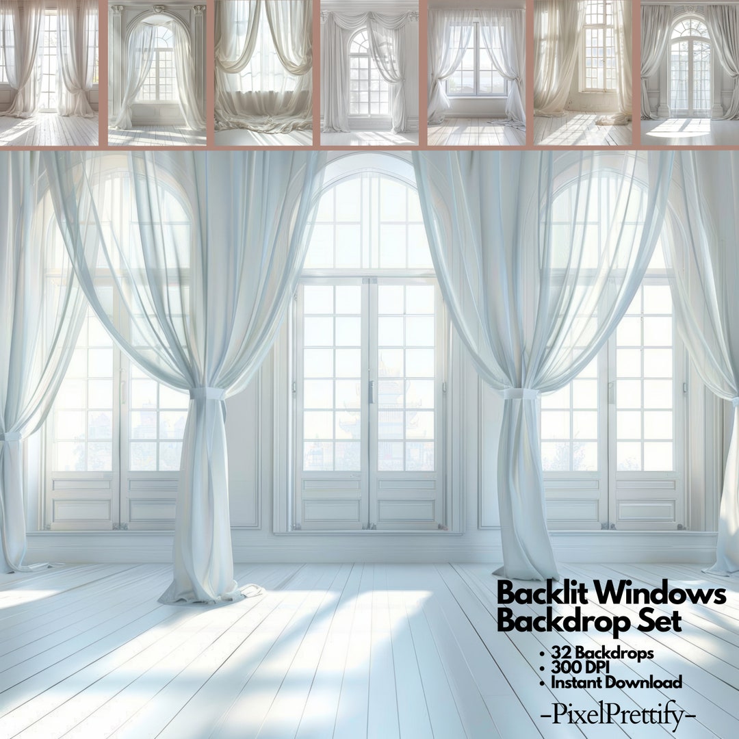 32 Backlit Window Backdrops, White Curtain Digital Photo Backgrounds ...