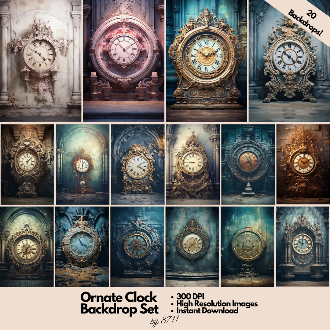 Ornate Clock Digital Backdrop, Maternity Backdrop Overlays, Studio ...