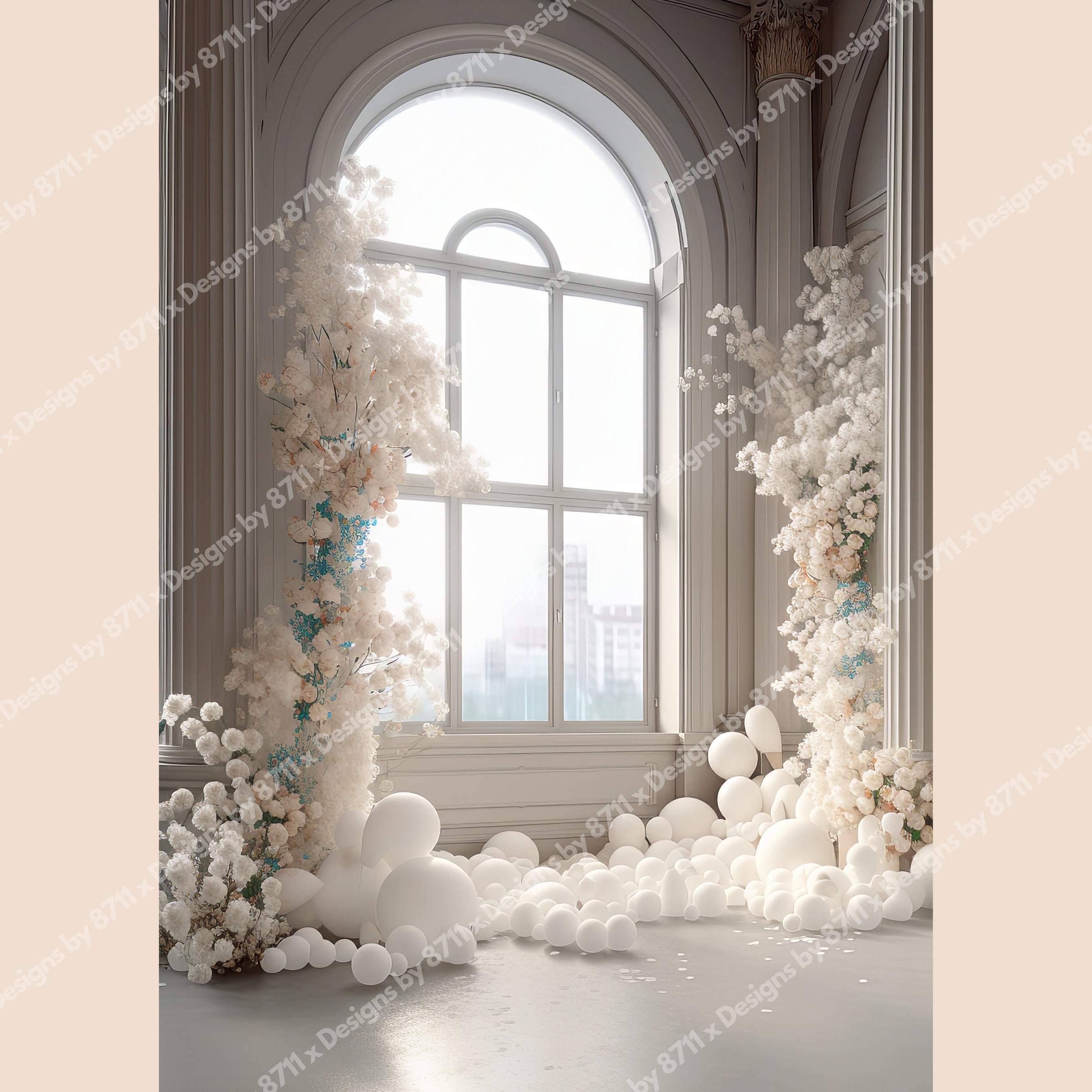 White Floral Room Digital Backdrop, Maternity Backdrop Overlays, Studio ...