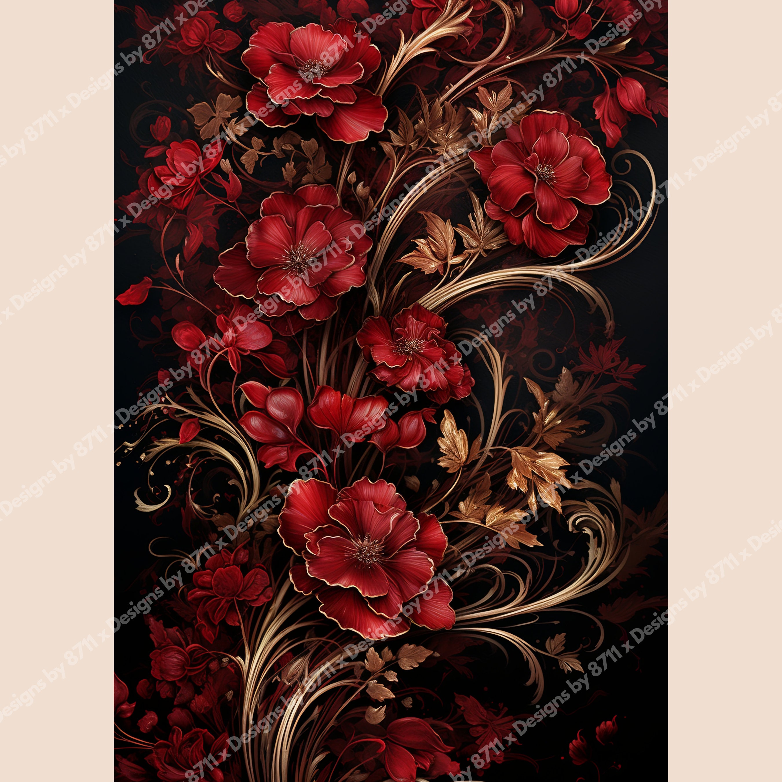Red and Gold Floral Digital Backdrops Maternity Backdrop Overlays ...
