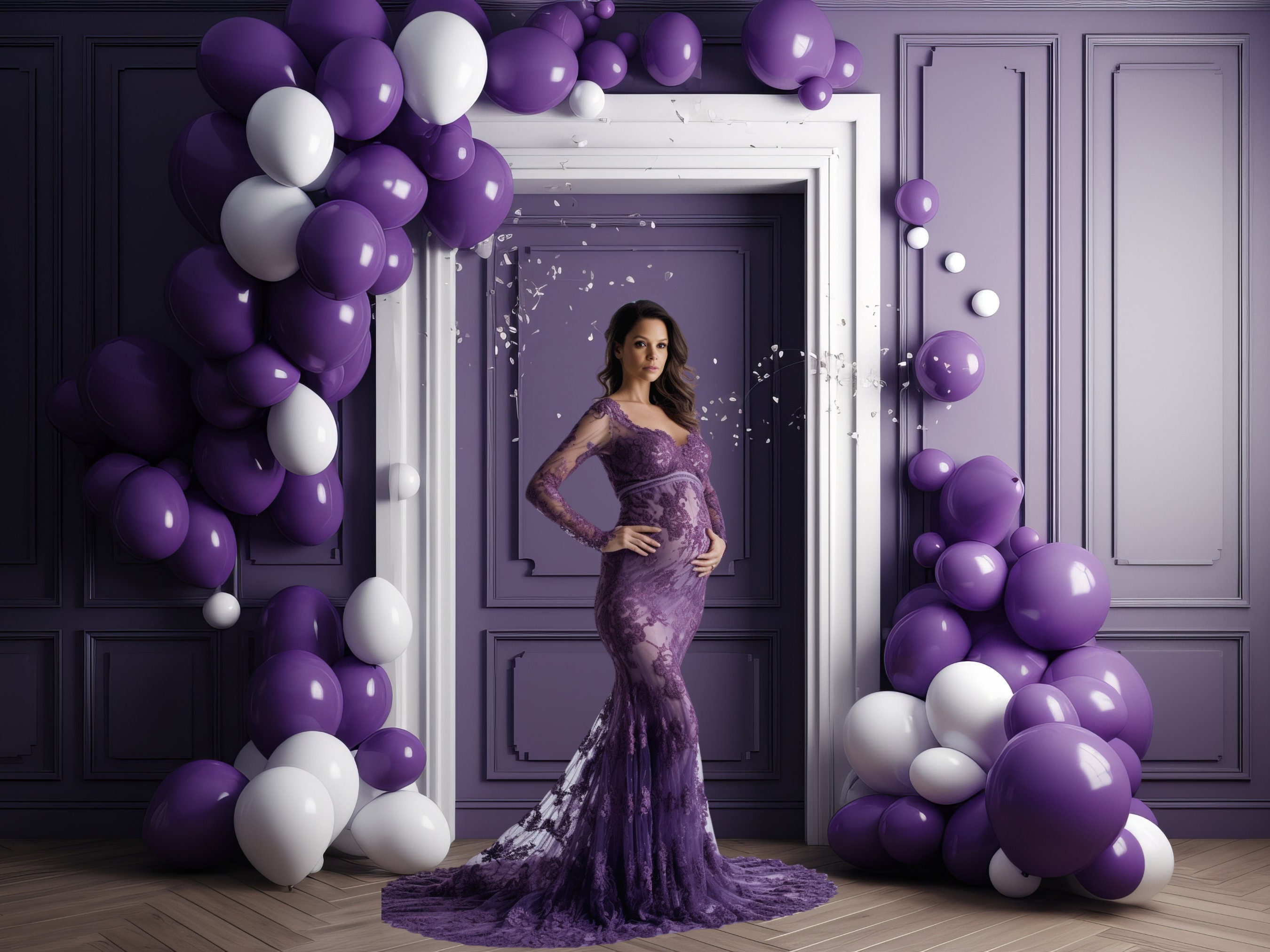 Purple Balloon Digital Maternity Backdrops Backgrounds Studio Art ...