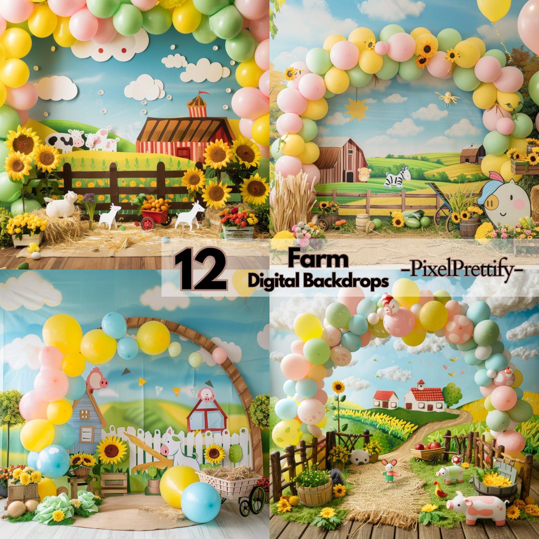Farm Digital Backdrops, Farm Baby Birthday, Photoshop Overlays ...