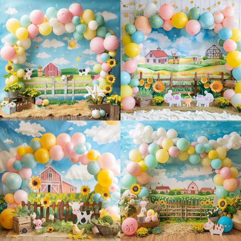 Farm Digital Backdrops, Farm Baby Birthday, Photoshop Overlays ...