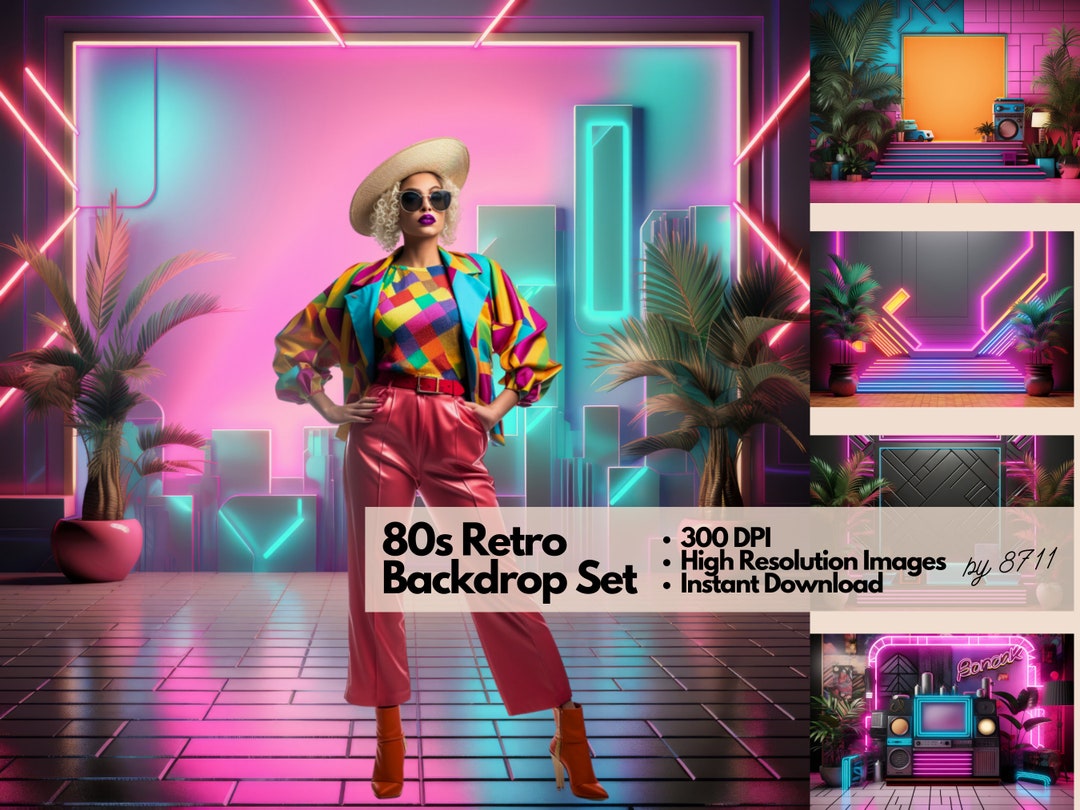 80s Retro Digital Backdrop Set, Maternity Backdrop Overlays, Studio ...