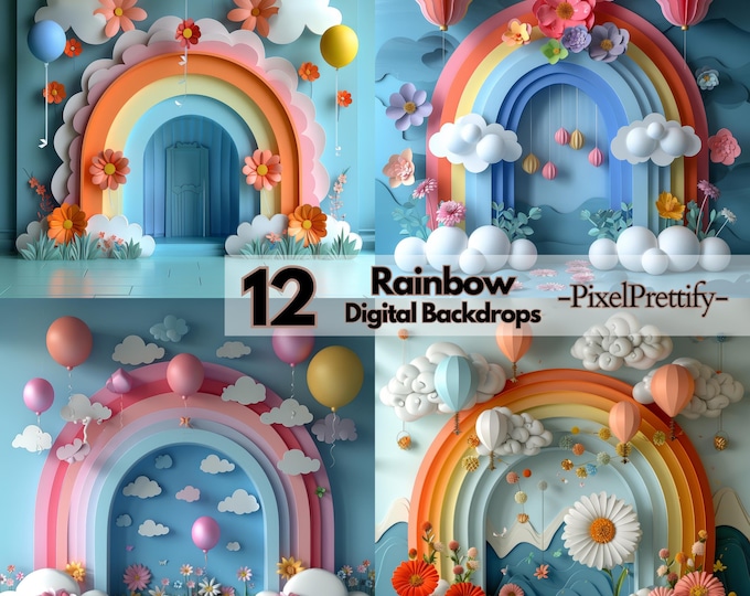 Rainbow Digital Backdrops, Rainbow Baby Birthday, Photoshop Overlays ...