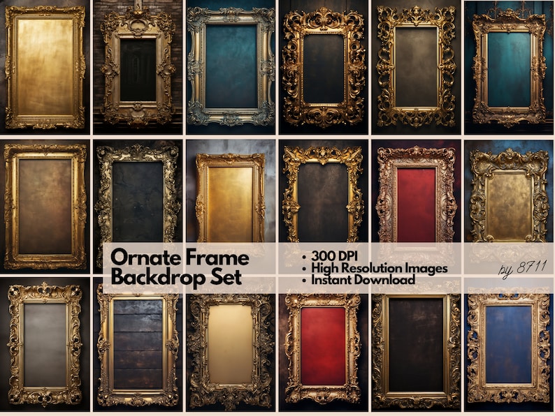 Ornate Frame Digital Backdrop Set, Maternity Backdrop Overlays, Studio ...