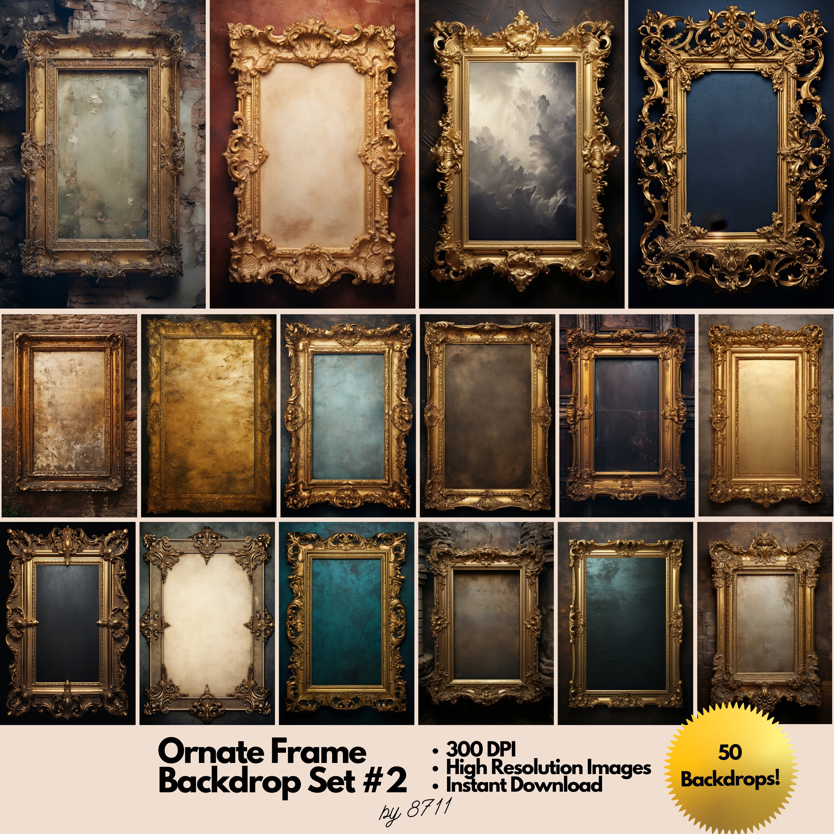 Ornate Frame Digital Backdrop Set #2, Maternity Backdrop Overlays ...