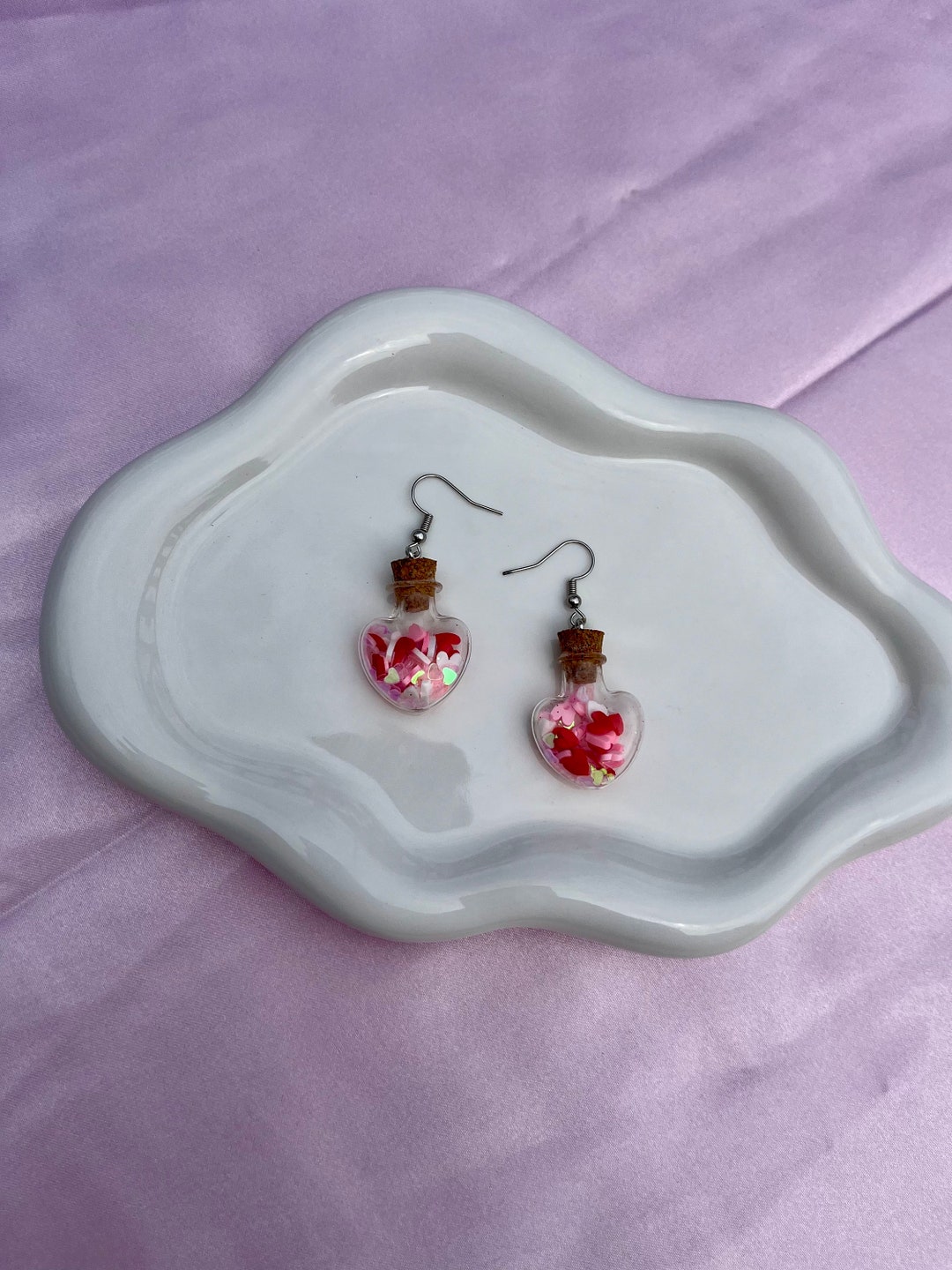Valentine’s Heart Glass Bottle Shaker Earrings, Celebrate, Sparkly ...