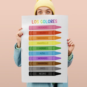 Spanish Crayon Colors Poster Educational Print Kids Homeschool ...