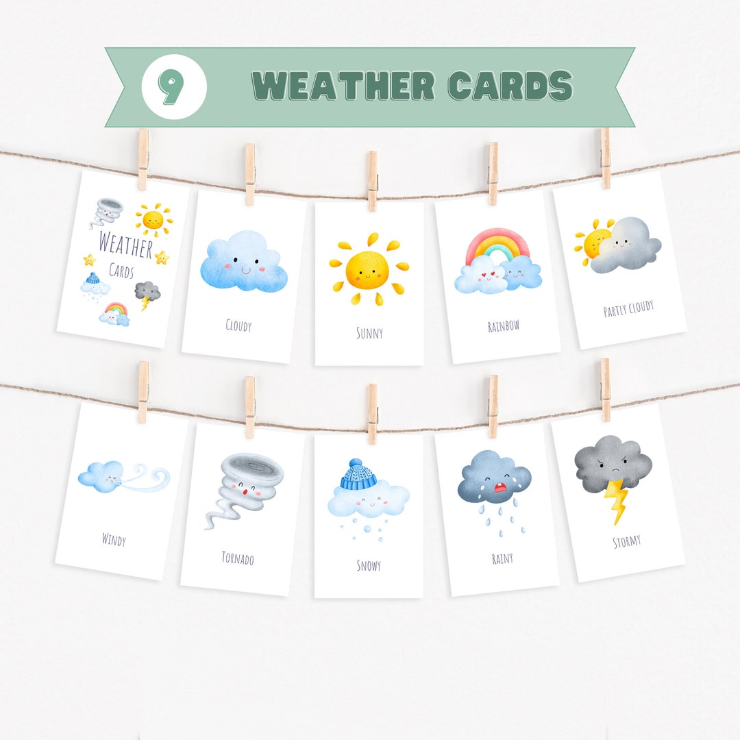 Weather Flashcards Rainbow Flash Cards Homeschool Printable - Etsy