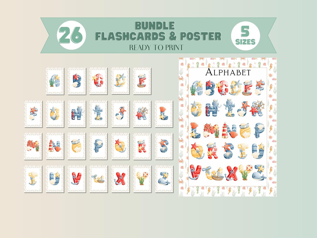 Bundle Letters Chart Alphabet Flashcards Set Nautical - Etsy UK