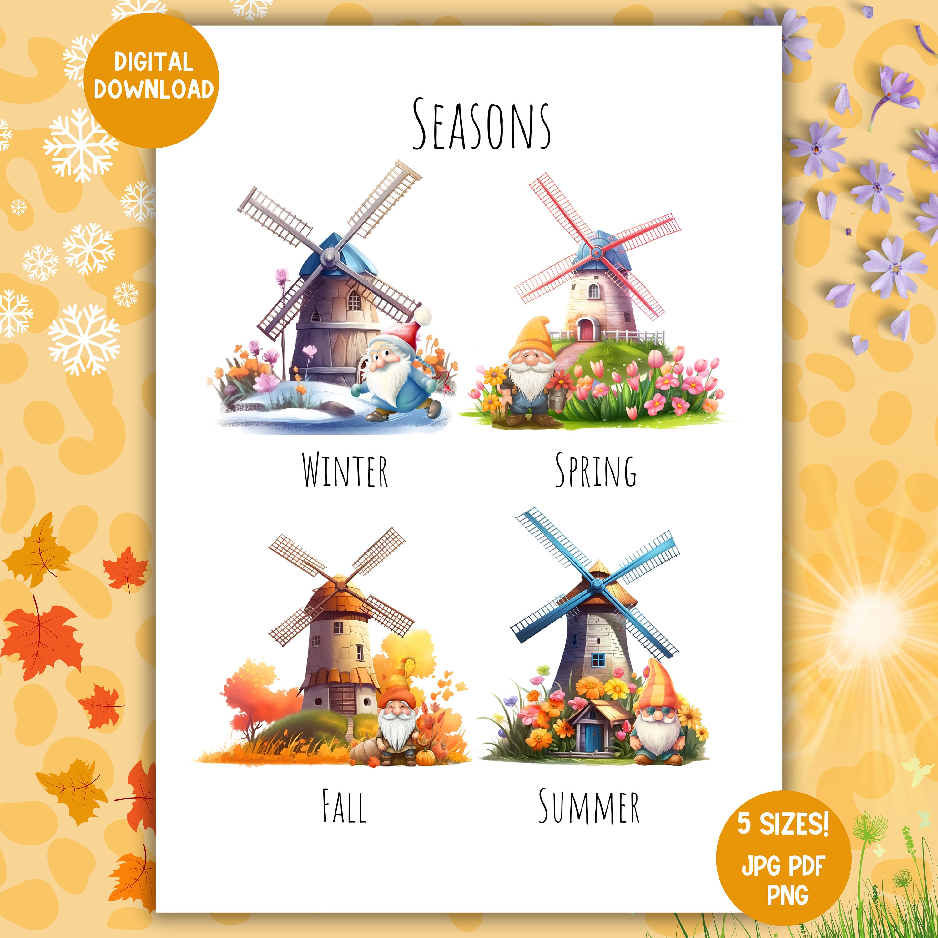 Seasons Poster Educational-5 Sizes, PDF, JPG, PNG Homeschool Printable ...