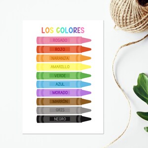Spanish Crayon Colors Poster Educational Print Kids Homeschool ...