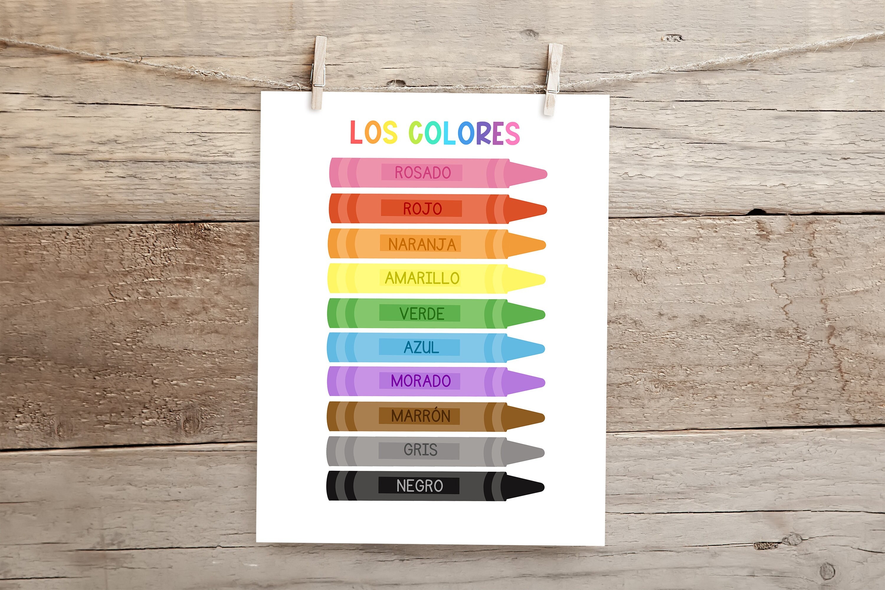Spanish Crayon Colors Poster Educational Print Kids Homeschool ...