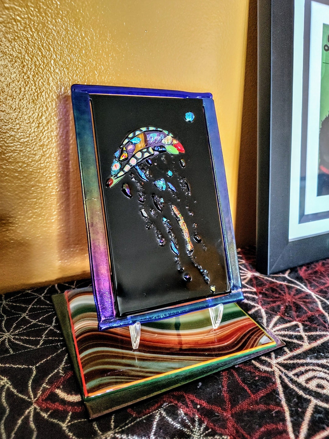 Dichroic Glass Easel Art Original Designs Jellyfish - Etsy