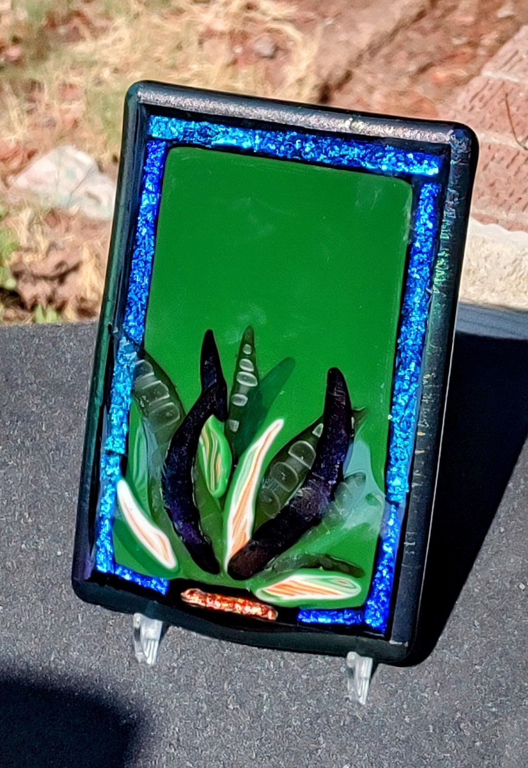 Glass Art Dichroic Glass Easel Art Iridescent Fused Glass W/dichro ...