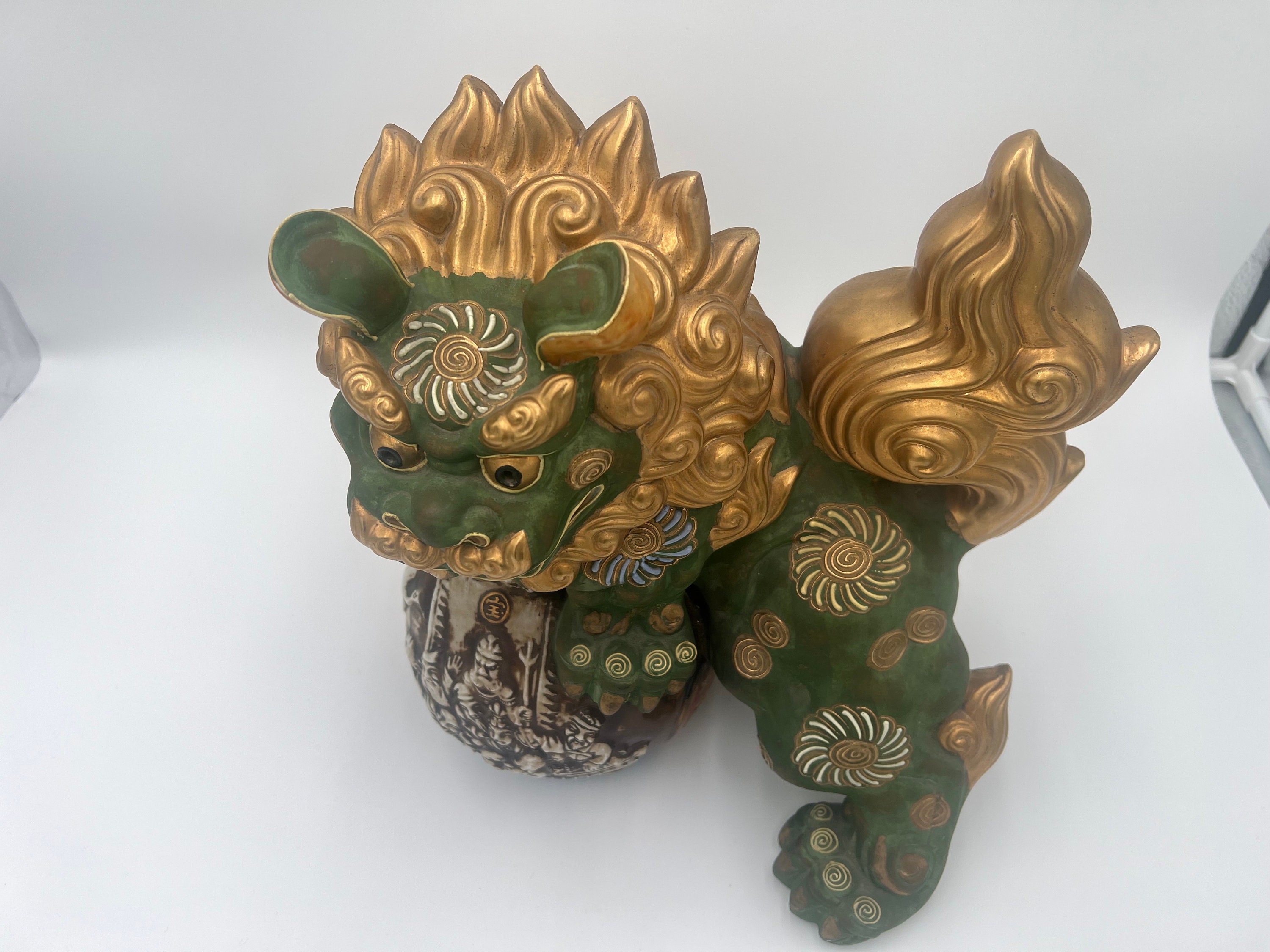 Vintage Kutani Japanese Green Foo Dog Shishi Temple Lion Showa Era ...