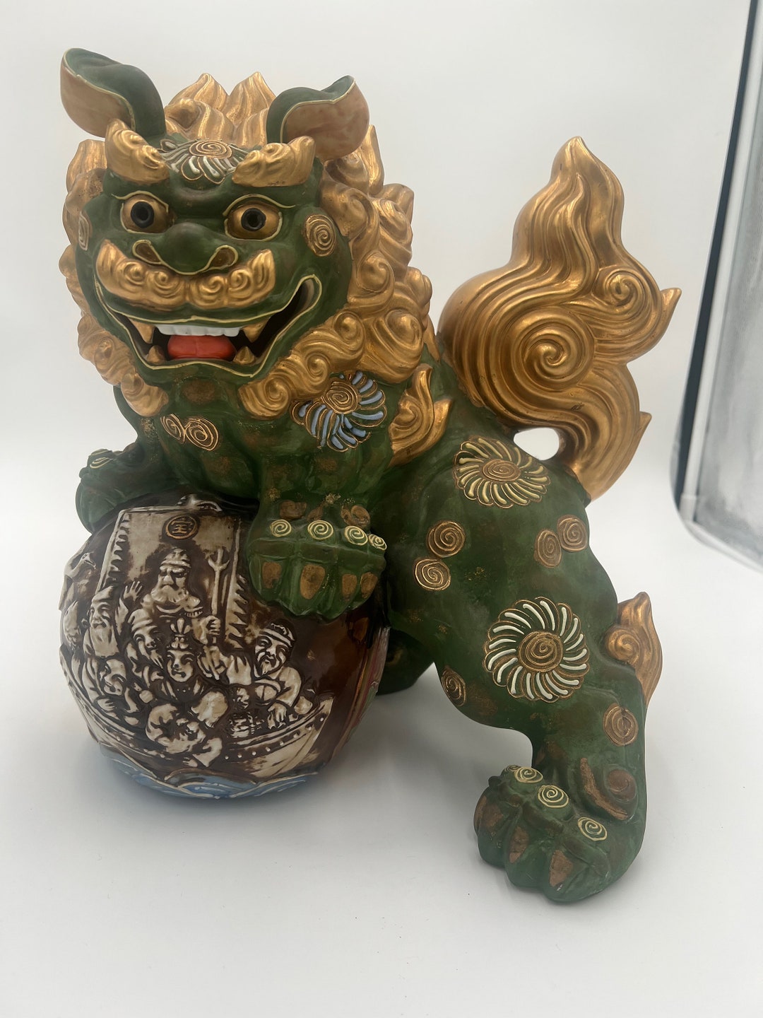 Vintage Kutani Japanese Green Foo Dog Shishi Temple Lion Showa Era ...