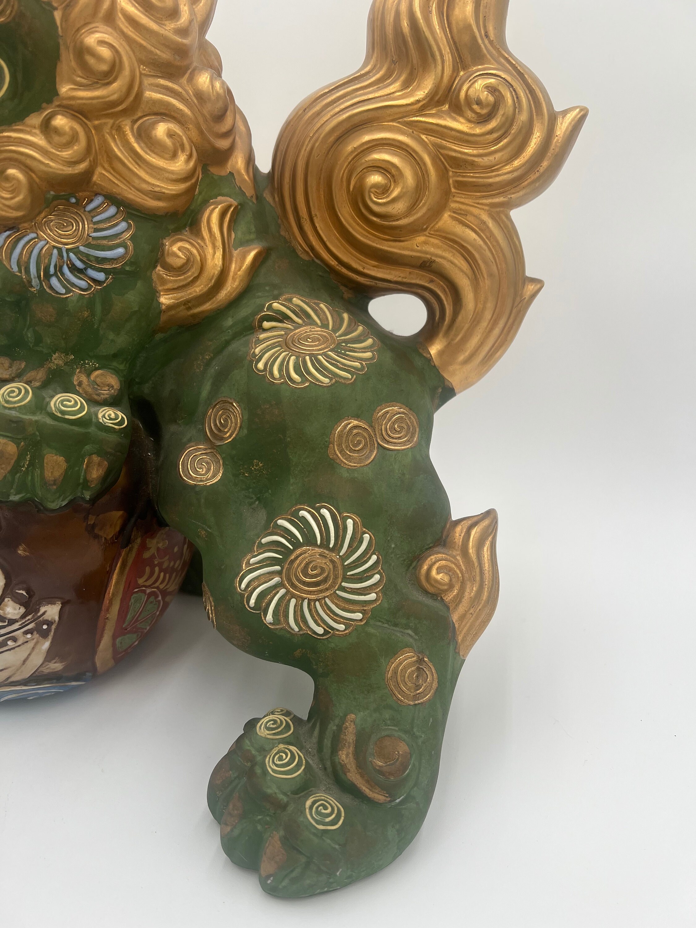 Vintage Kutani Japanese Green Foo Dog Shishi Temple Lion Showa Era ...