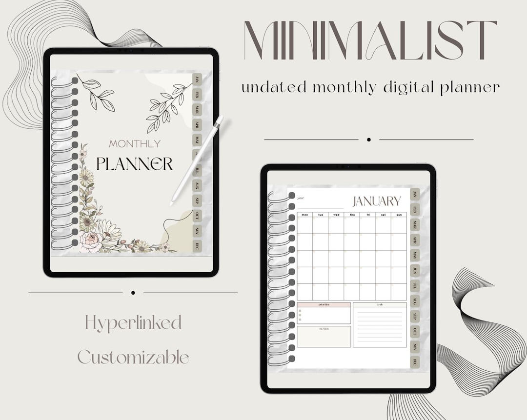 Simple Undated Monthly Planner | Minimalist Design | Compatible for ...
