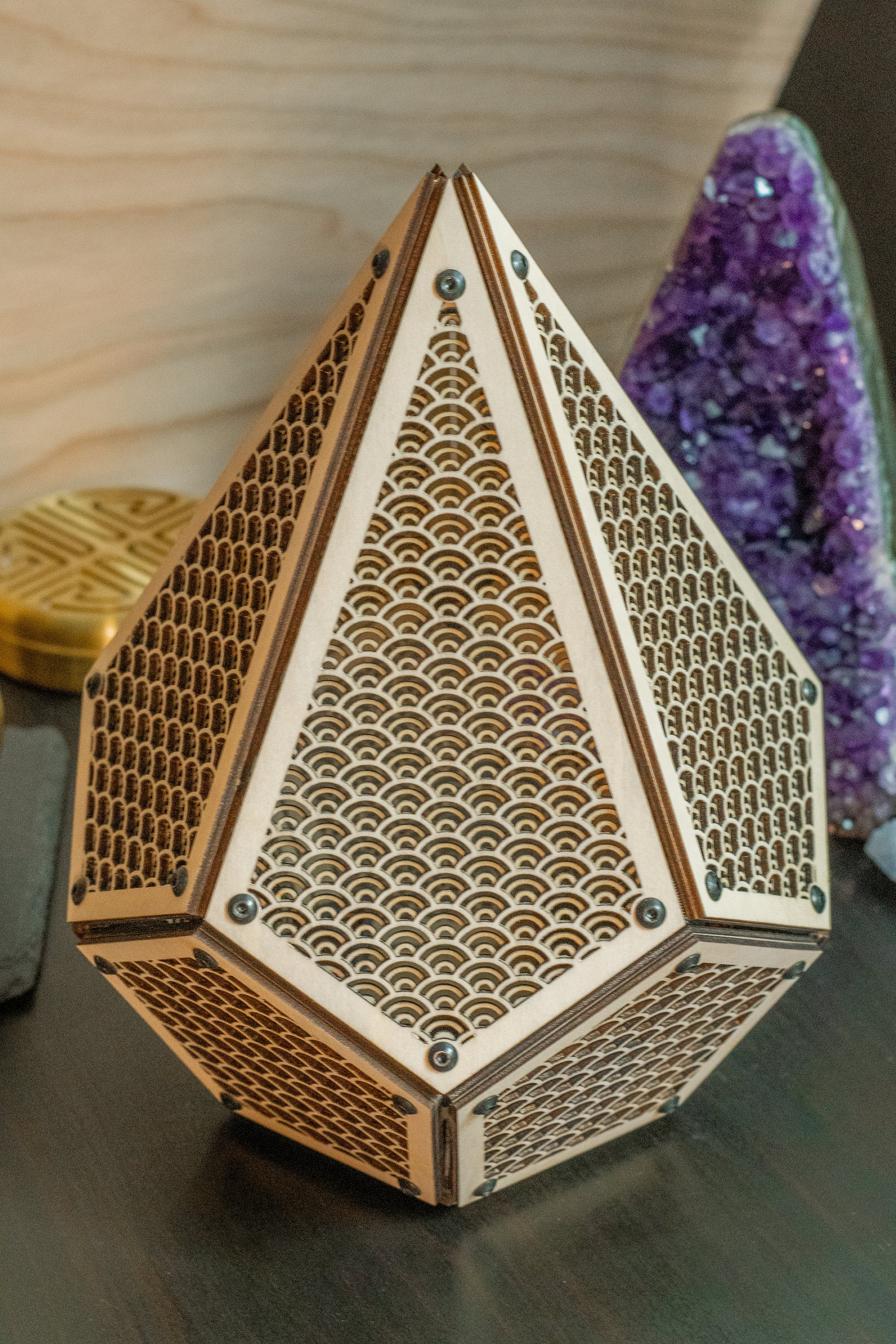 Polyhedron Seigaiha Model Kit Sculpture, Sacred Geometry Decor, Laser Cut Ornament, Kumiko ...