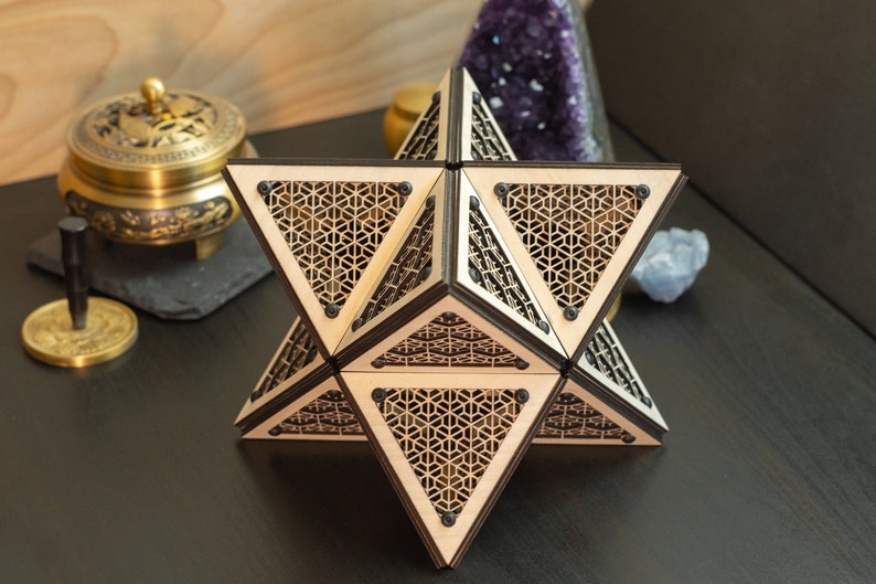 Merkaba Bishamon Model Kit Sculpture, Sacred Geometry Decor, Laser Cut Ornament, Kumiko Design ...