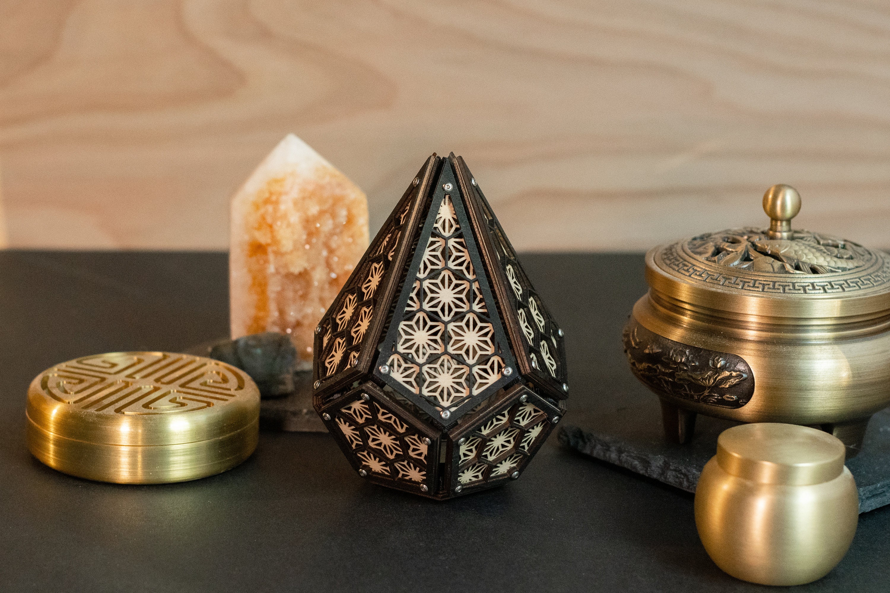 Mini Polyhedron Asanoha Model Kit Sculpture, Sacred Geometry Decor, Laser Cut Ornament, Kumiko ...